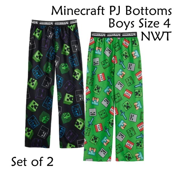 Minecraft | Pajamas | Nwt 2 Pairs Size Boys 45 Minecraft Pj Bottoms ...